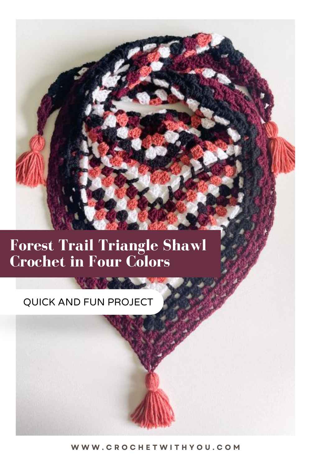 Quick and Fun Project: Forest Trail Triangle Shawl Crochet in Four Colors